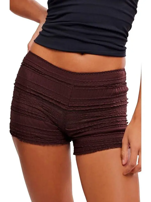 Free People Front Row Lace Mini Shorts - Chocolate