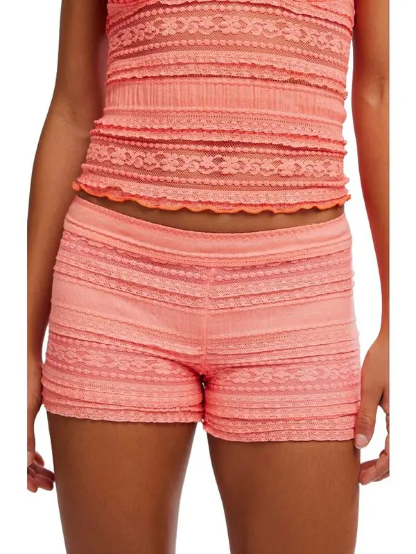 Free People Front Row Lace Mini Shorts - Pink Neon