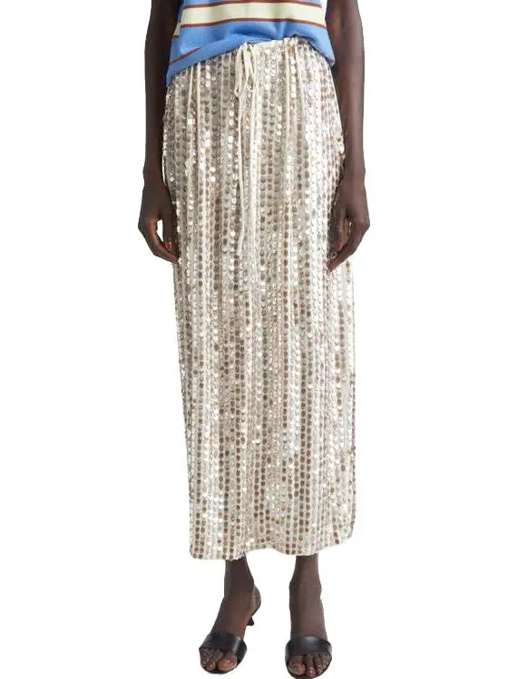 ZANKOV Marcella Sequin Embellished Silk Skirt - Silver/ivory
