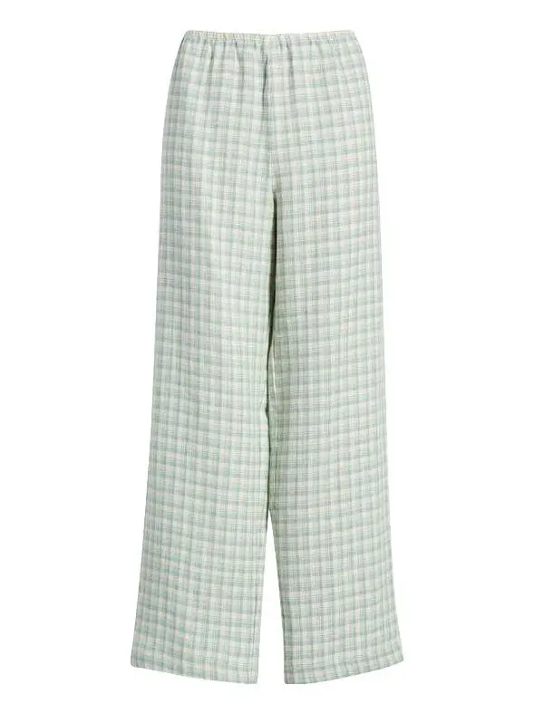 REFORMATION Lilah Check Print Wide Leg Linen Pants - Zephyr Check