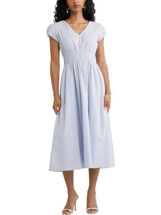 Chelsea28 Puff Sleeve Printed Midi Dress - Blue Halogen