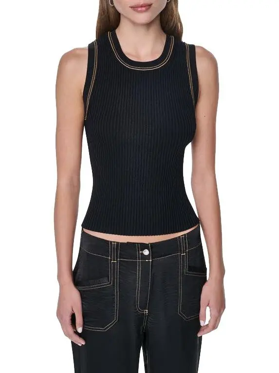 Dkny Contrast Stitch Ribbed Knit Tank - Black