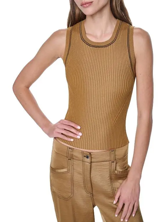 Dkny Contrast Stitch Ribbed Knit Tank - Dune