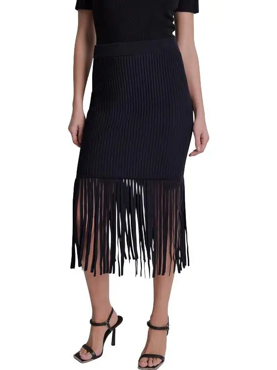 Dkny Fringe Rib Midi Skirt - Black