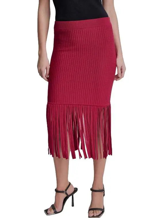 Dkny Fringe Rib Midi Skirt - Rhythm Red