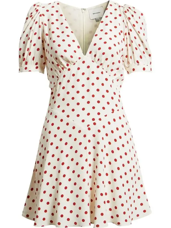 REFORMATION Naira Puff Sleeve Minidress - Ketchup Dot