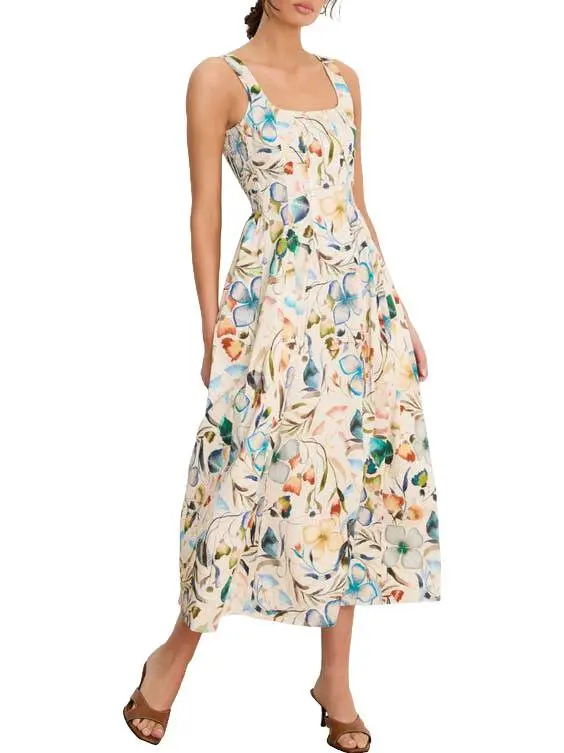 NIC+ZOE Watercolor Floral A-line Midi Dress - Neutral Multi