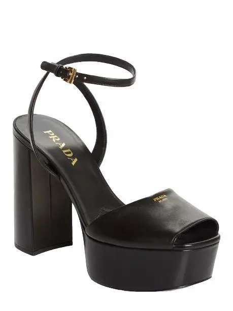 Prada Peep Toe Platform Sandal - Nero