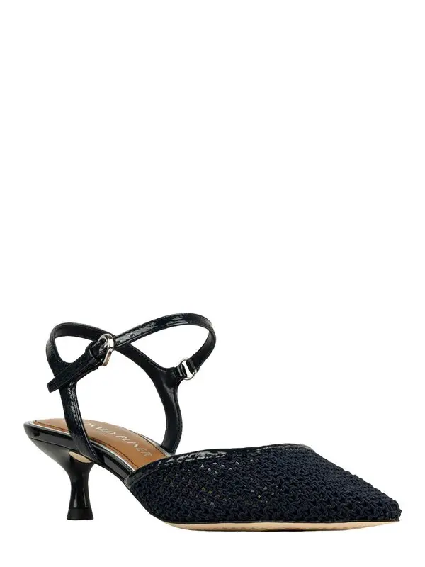 DONALD PLINER Ankle Strap Pointed Toe Kitten Heel Pump - Navy