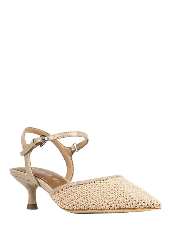DONALD PLINER Ankle Strap Pointed Toe Kitten Heel Pump - Sand