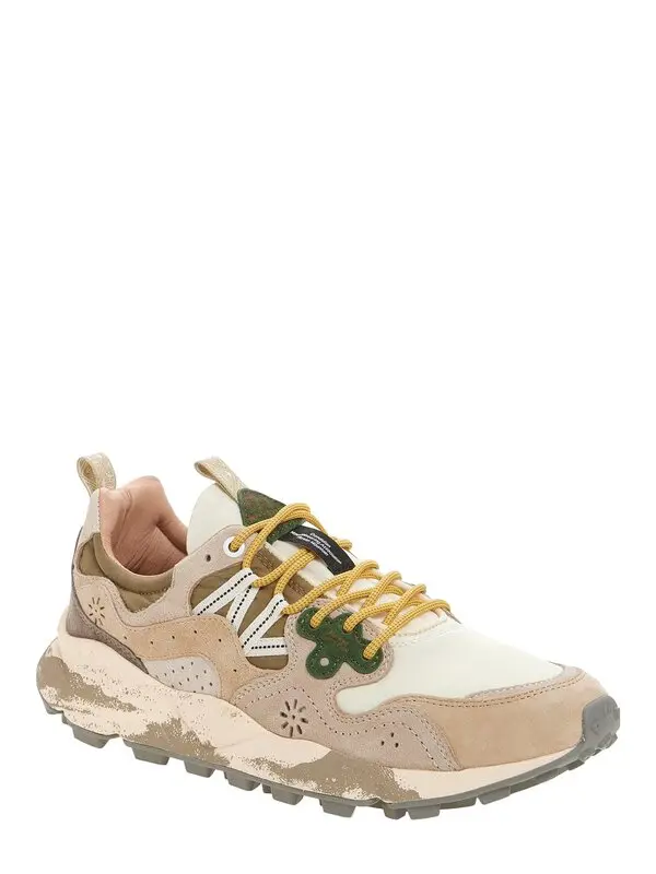 FLOWER MOUNTAIN Yamano 3 Mixed Media Lace-up Sneakers - Taupe Grey