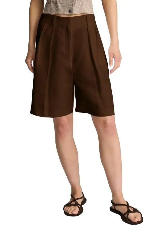 KENNETH COLE Pleated High Waist Bermuda Shorts - Brunette