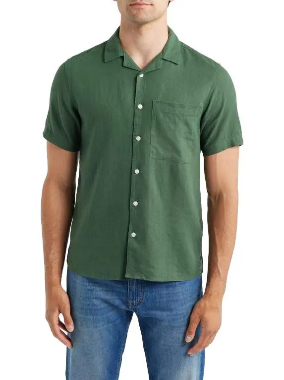 !SOLID Allan Solid Linen Blend Camp Shirt - Cilantro