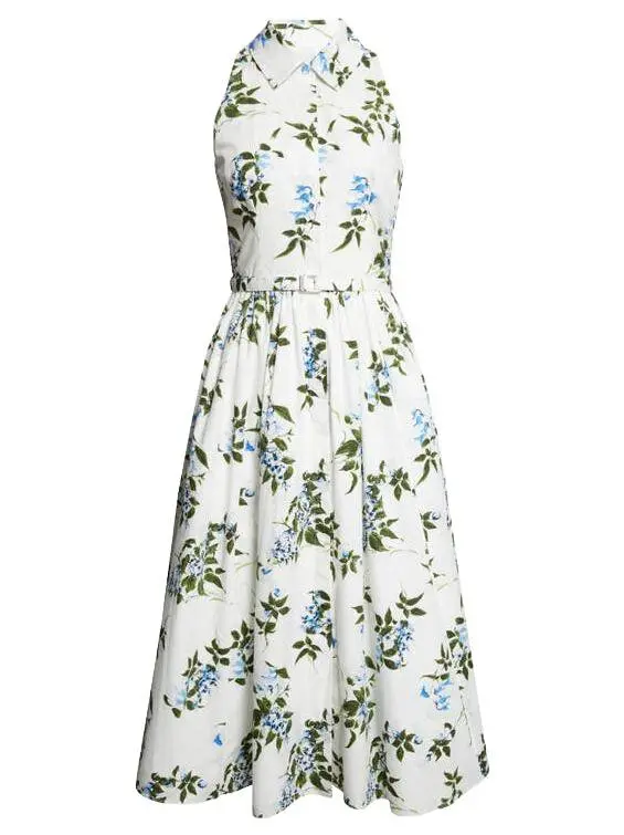EMILIA WICKSTEAD Sleeveless Shirtdress With Floral Print - White-lilac Lillies/cherry