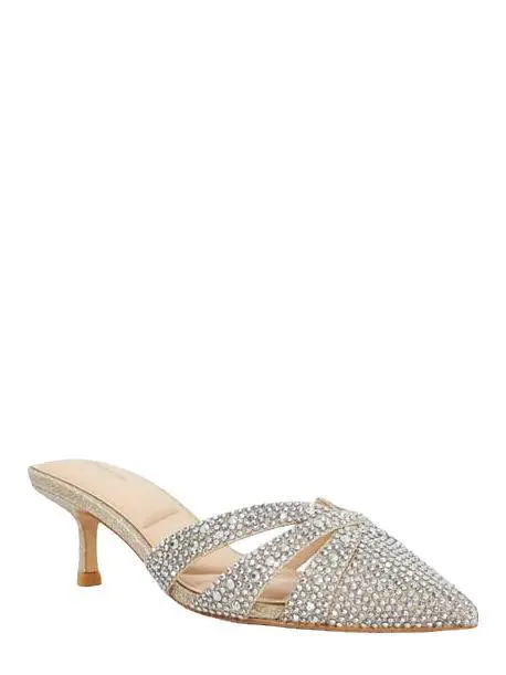 Dune London Calla Crystal Embellished Pointed Toe Kitten Heel Mule - Gold