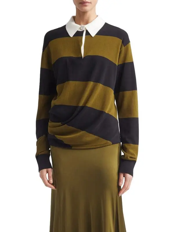 Proenza Schouler Striped Ruched Cotton Rugby Shirt - Black Multi