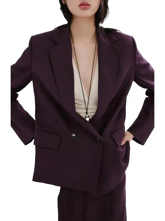Mango Double Breasted Linen Blazer - Purple