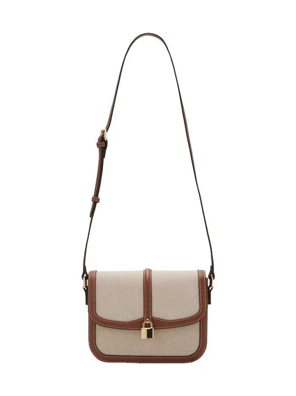 Mango Contrasting Canvas & Faux Shoulder Bag - Leather