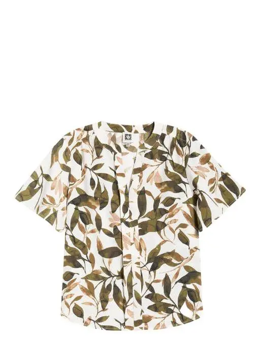 Anne Klein Printed Flutter Sleeve Top - White Dove Multi