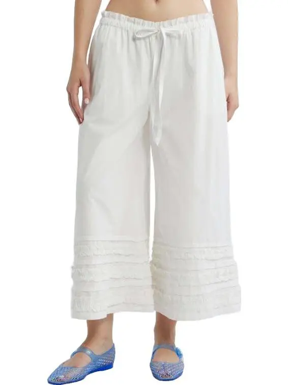 DAMSON MADDER Florintina Ruffle Bloomers Crop Wide Leg Pants - White