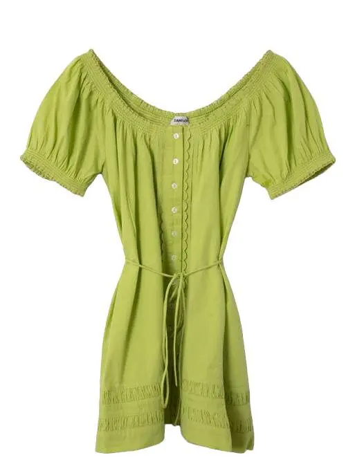 DAMSON MADDER Jayne Organic Cotton Mini Dress - Celery