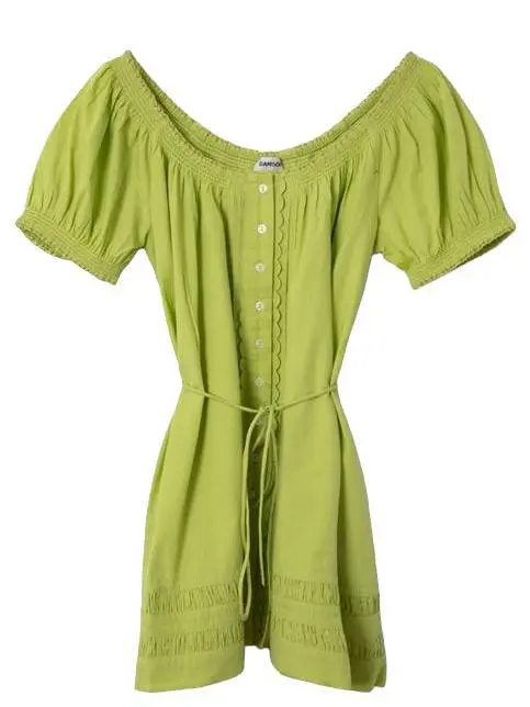DAMSON MADDER Jayne Organic Cotton Mini Dress - Celery