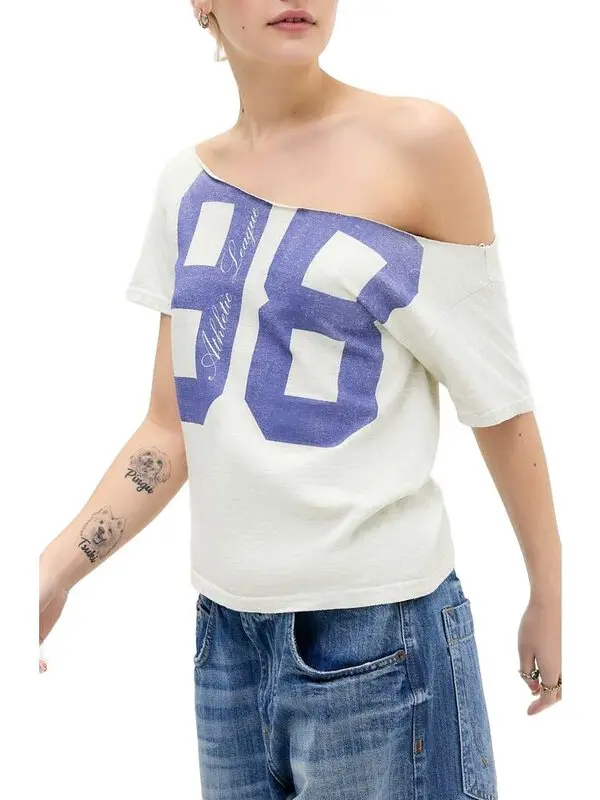 BDG URBAN OUTFITTERS Off-the-shoulder Logo Graphic T-shirt - Grey Marl