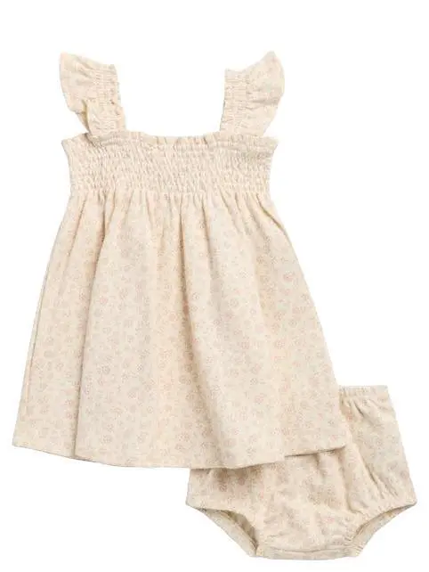 QUINCY MAE Smocked Organic Cotton Sundress & Bloomers Set - Ivory