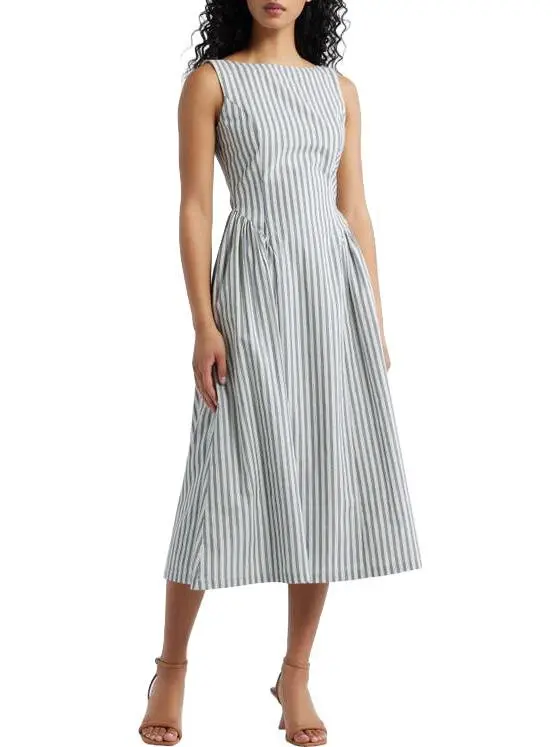 Lulus Olea Stripe Midi Dress - Navy/white