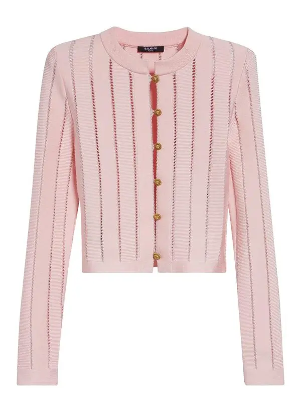 Balmain Metallic Open Stitch Cropped Cardigan - 4hq Pink