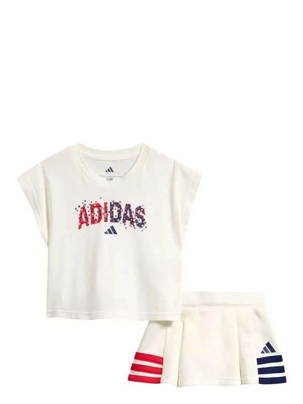 Adidas Logo Graphic T-shirt & Skirt Set - Off White