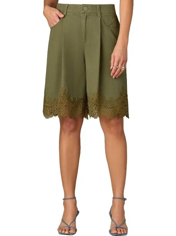Wit & Wisdom Skyrise Lace Trim Bermuda Shorts - Forest Moss