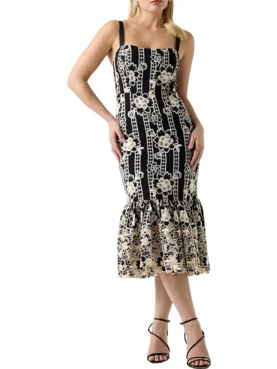 MARCIANO Florence Embroidered Sleeveless Midi Dress - Black Knit