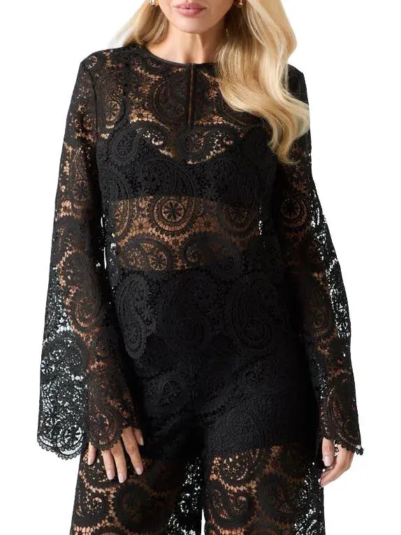 MARCIANO Grace Long Sleeve Lace Top - Black-black