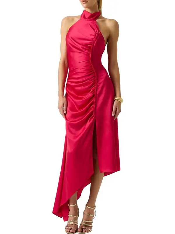 MARCIANO Evelina Sleeveless Halter Midi Dress - Dark Pink