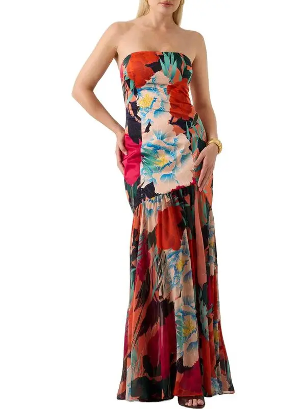 MARCIANO Roma Print Strapless Gown - Red Multi