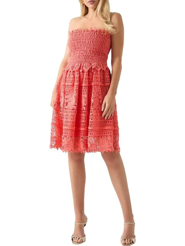 MARCIANO Malene Strapless Lace Dress - Medium Pink