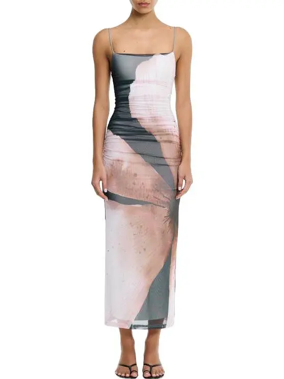 Significant Other Verona Abstract Print Mesh Body-con Dress - Charcoal Petal Garden