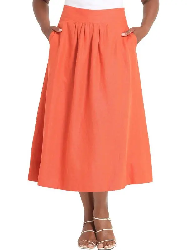 ESTELLE Kaia Linen Blend Midi Skirt - Persimmon
