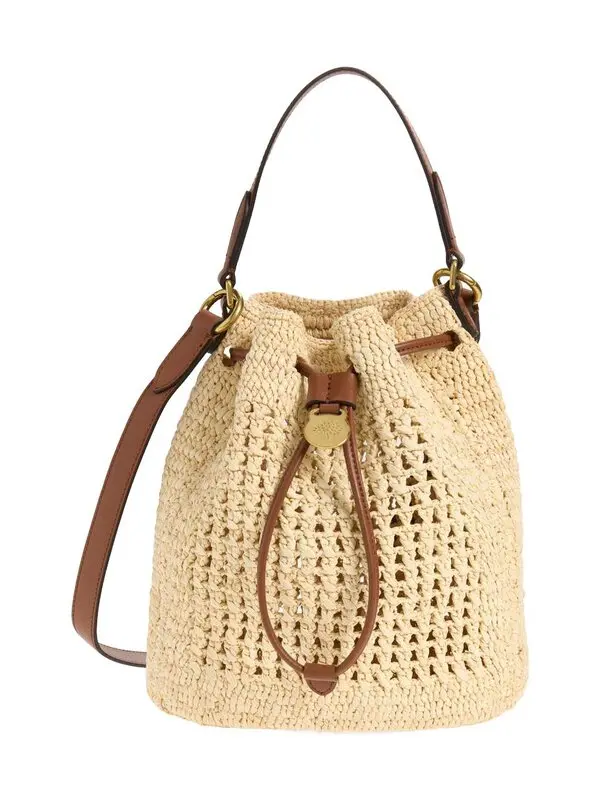 Mulberry Small Crochet Raffia Bucket Bag - Natural