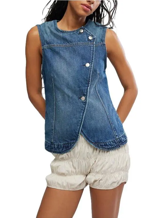 Free People Maris Sleeveless Denim Top - Wall Flower
