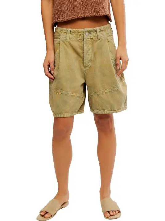Free People Wild Rebel Barrel Shorts - Outlaw Taupe