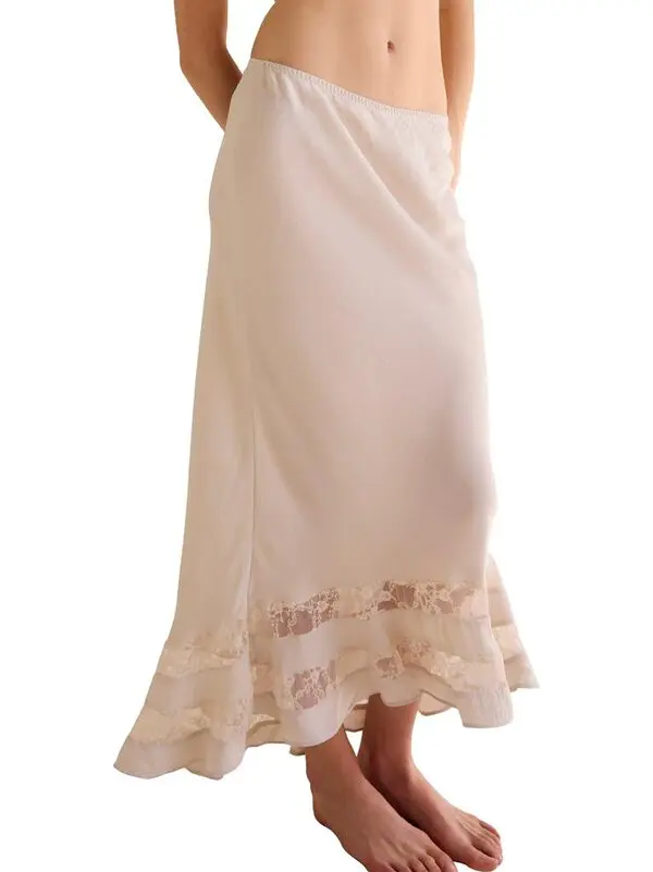 Free People Long Lost Lover Lace Detail Satin Slip Skirt - Tea