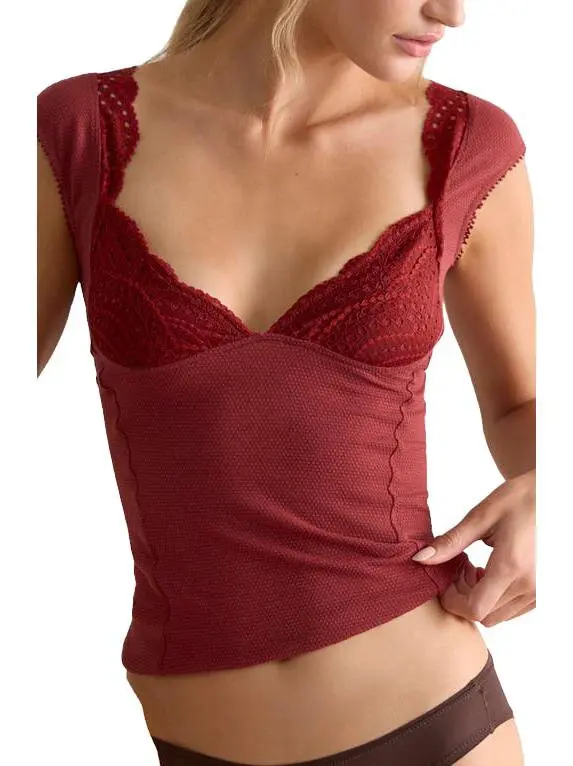 Free People Blush Hour Lace Trim Cap Sleeve Top - Paper Lantern
