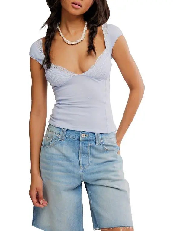 Free People Blush Hour Lace Trim Cap Sleeve Top - Summer Shower