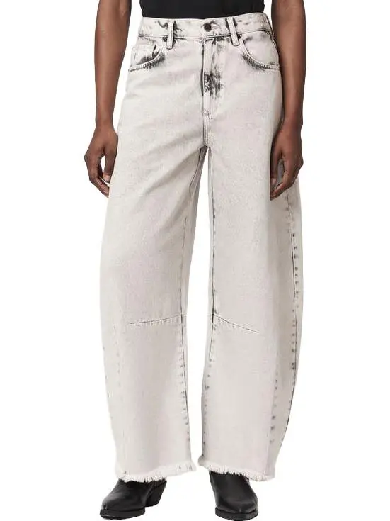 ALLSAINTS Payton Raw Hem Crop Wide Leg Jeans - Bleached Grey