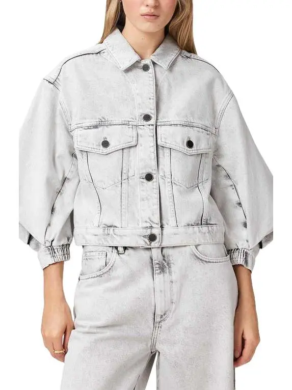 ALLSAINTS Luca Boxy Denim Jacket With 3/4 Sleeves - Bleached Grey