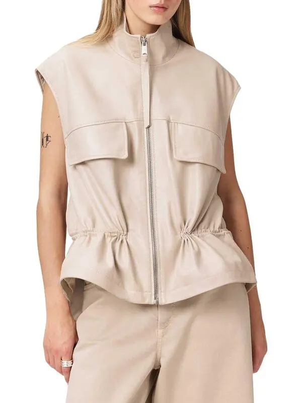 ALLSAINTS Flor Zip-up Leather Gilet - Antique White
