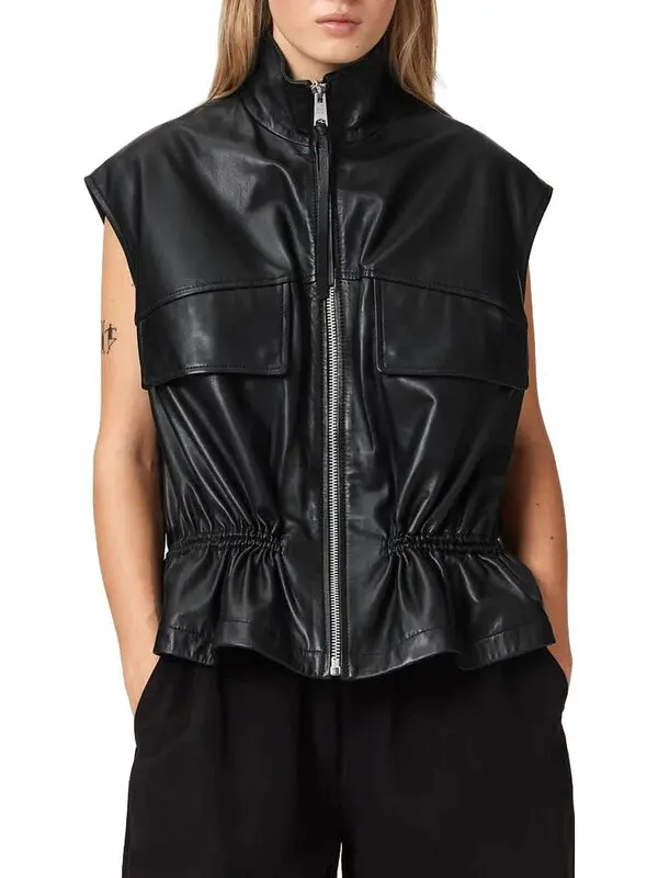ALLSAINTS Flor Zip-up Leather Gilet - Black