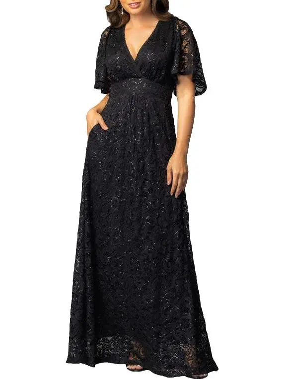 KIYONNA Luminous Sequin Lace Evening Gown - Onyx